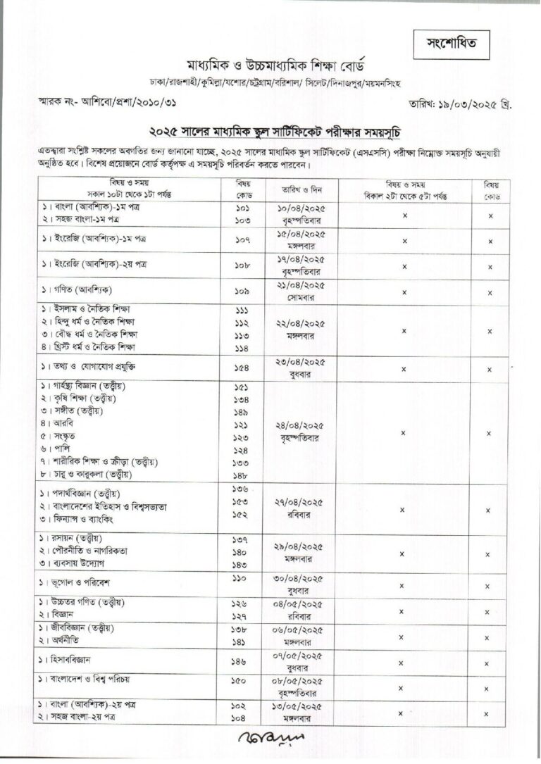 SSC Routine 2025 PDF Download (New) - Education Board Results
